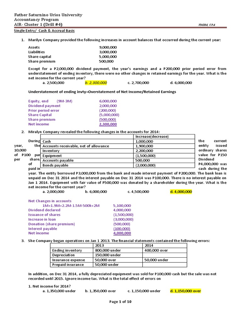 Drill 4 AK FSUU Accounting | PDF | Dividend | Historical Cost
