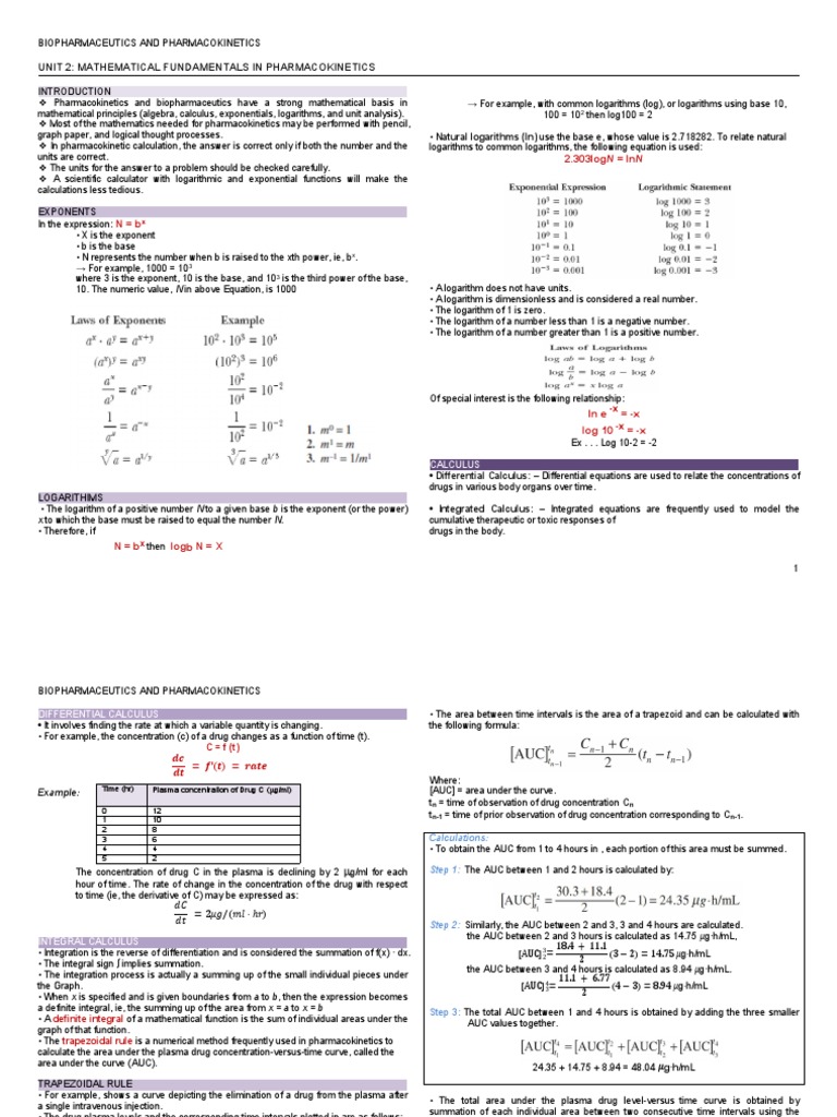 2 Mathematical Fundamentals in Pharmacokinetics | PDF | Integral ... 2 Mathematical Fundamentals in Pharmacokinetics | PDF | Integral ...