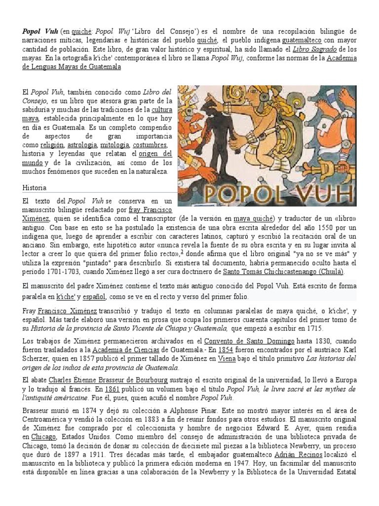 El Popol Vuh | PDF | Pueblos mayas | Cultura de las Americas
