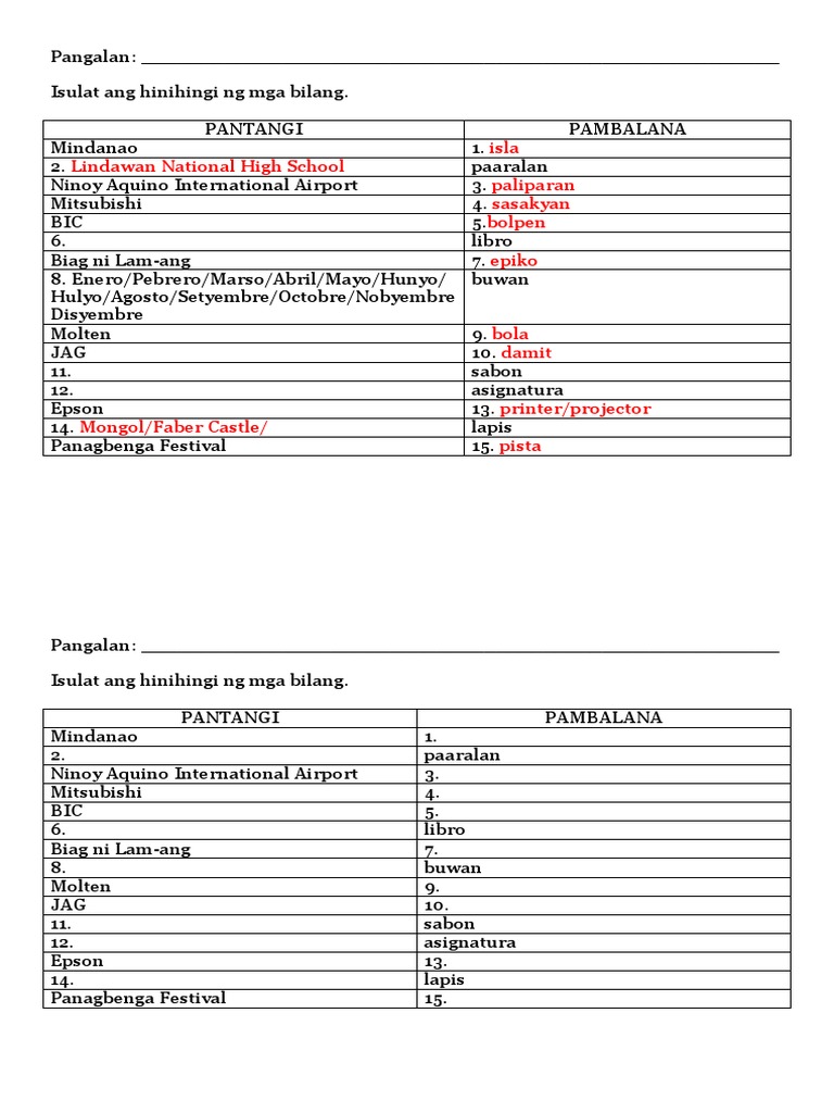 Pangngalan Activity | PDF