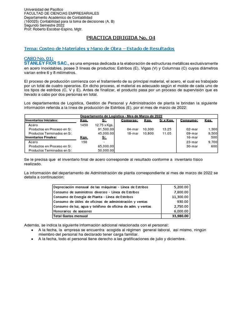 PRÁCTICA DIRIGIDA No. 04 | PDF | Acero | Business