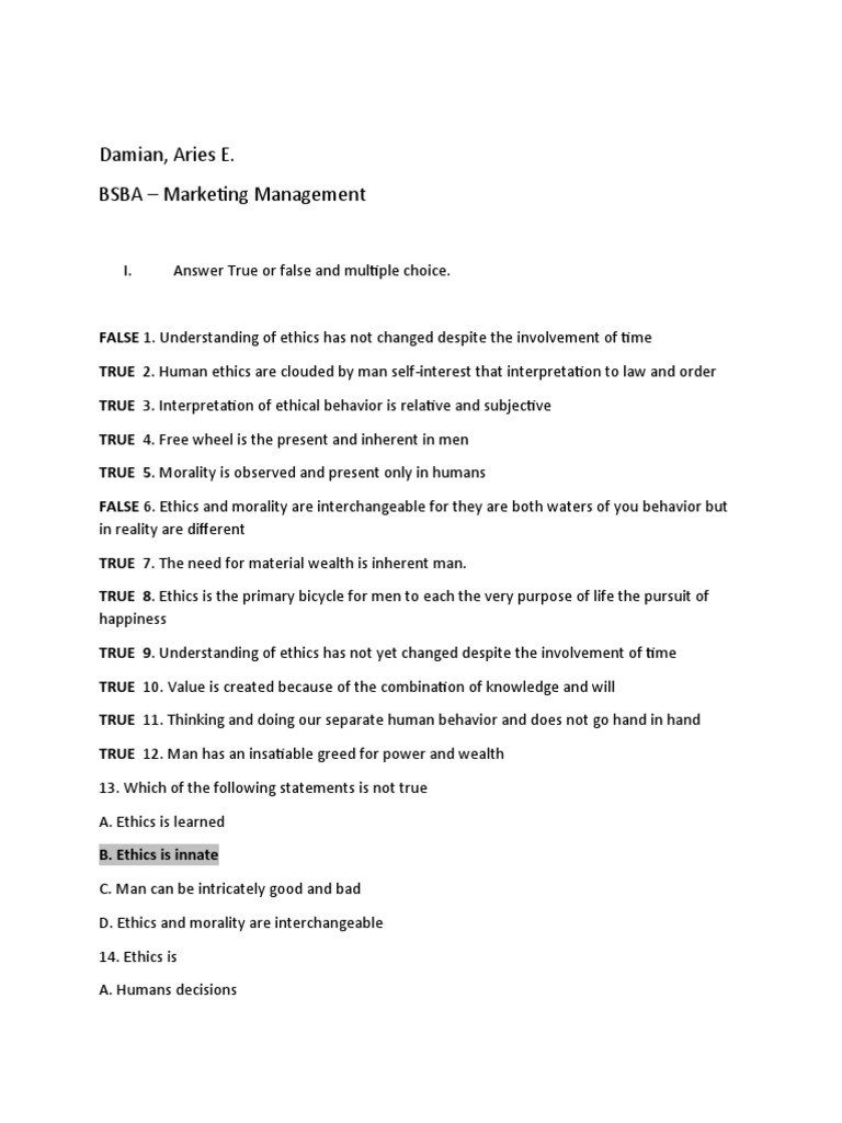 Ethics and Morality in Human Behavior | PDF | Morality | Reason