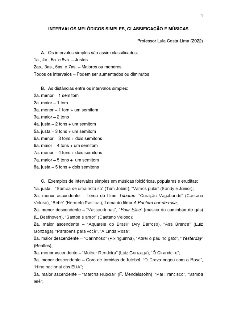 Intervalos Melódicos, Classificação e Dicas | PDF | Intervalo (música ...