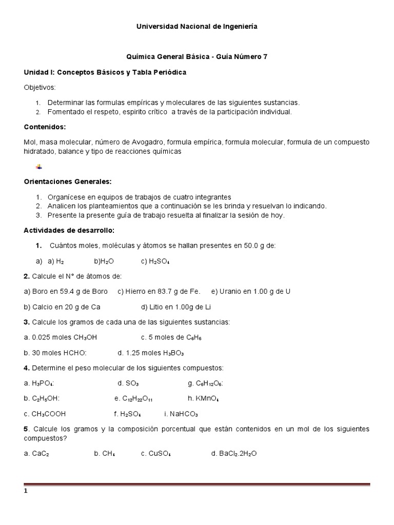 Clase Prc3a1ctica 7 | PDF | Mole (Unidad) | Química