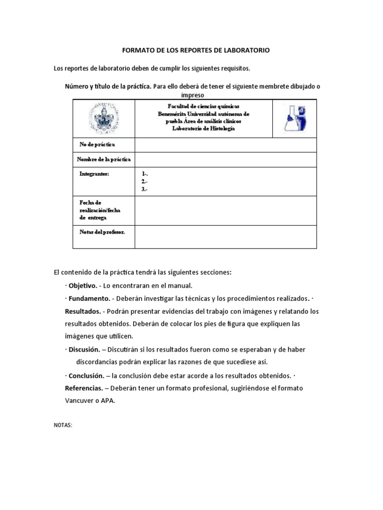 005 Formato De Los Reportes De Laboratorio Pdf
