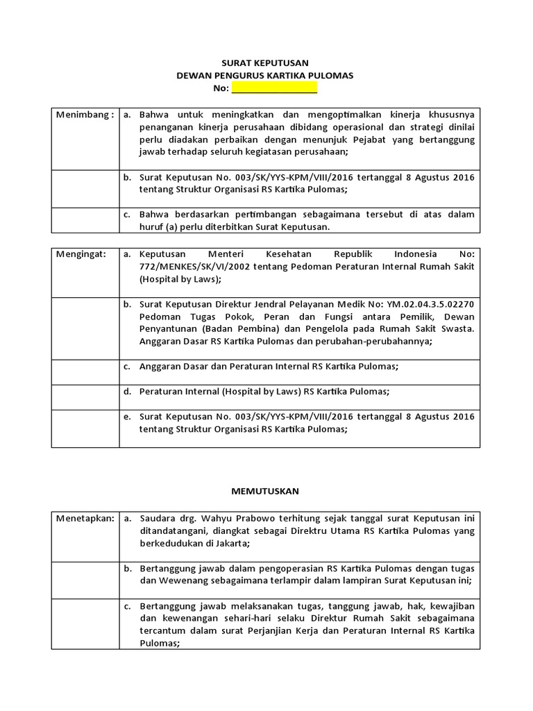 Surat Keputusan Dewan Pengurus Yayasan | PDF