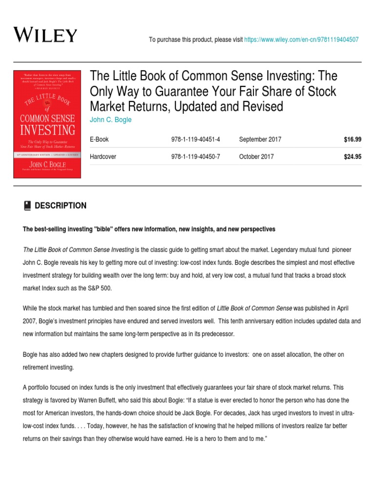 The Little Book of Common Sense Investing: The Only Way To Guarantee ...