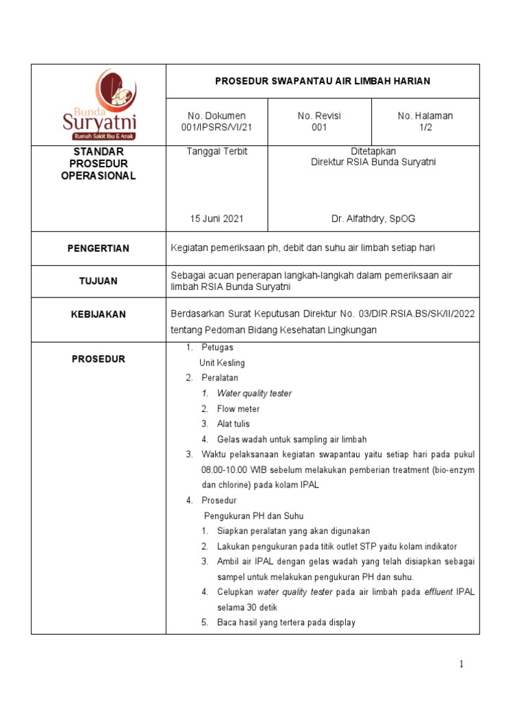 Spo Swapantau Harian Air Limbah | PDF