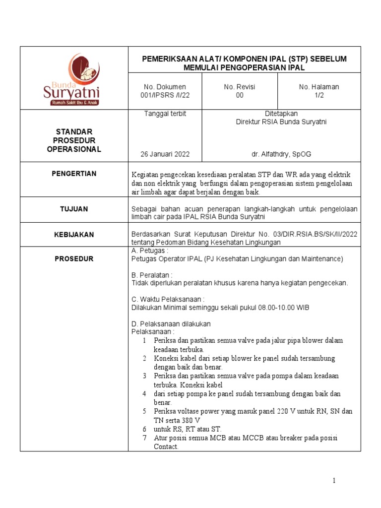 Spo Pemeriksaan Alat Atau Komponen Ipal | PDF