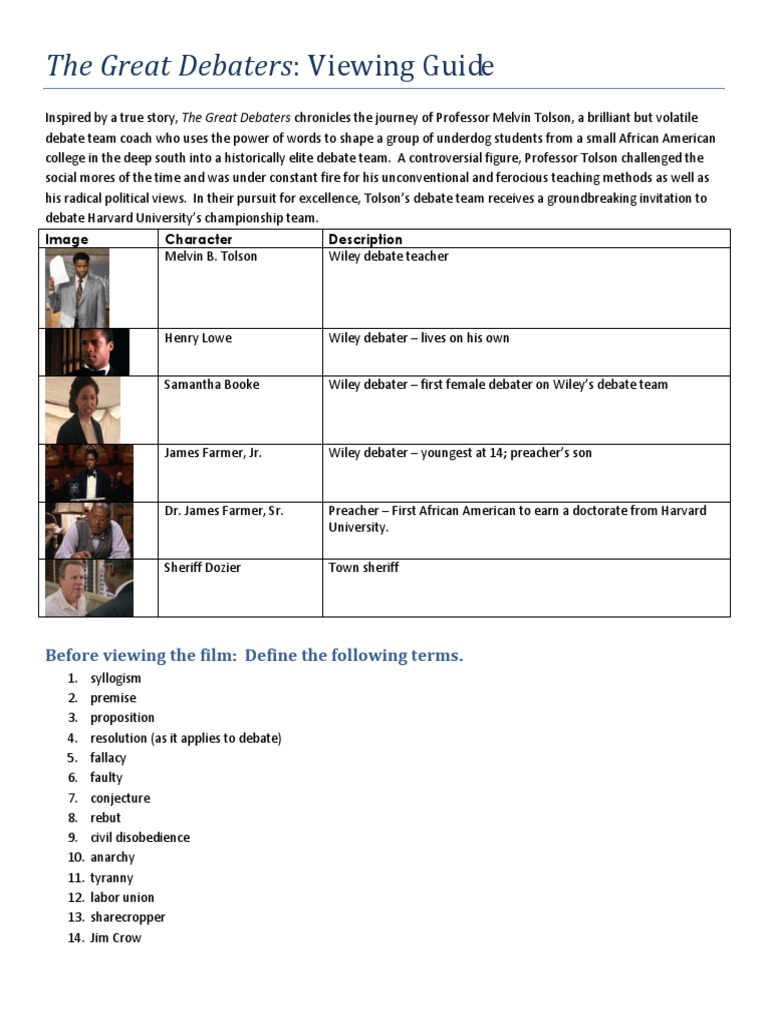 The Great Debaters Viewing Guide | PDF | Persuasion | Logic