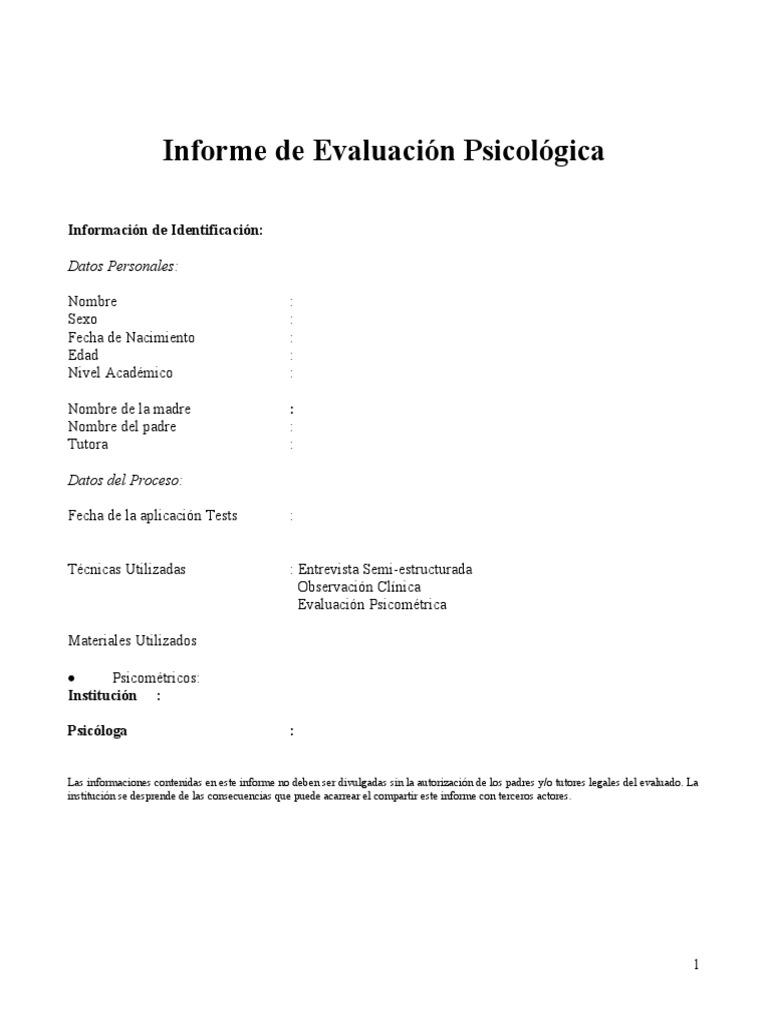 Modelo de Informe Evaluación Psicológica | PDF