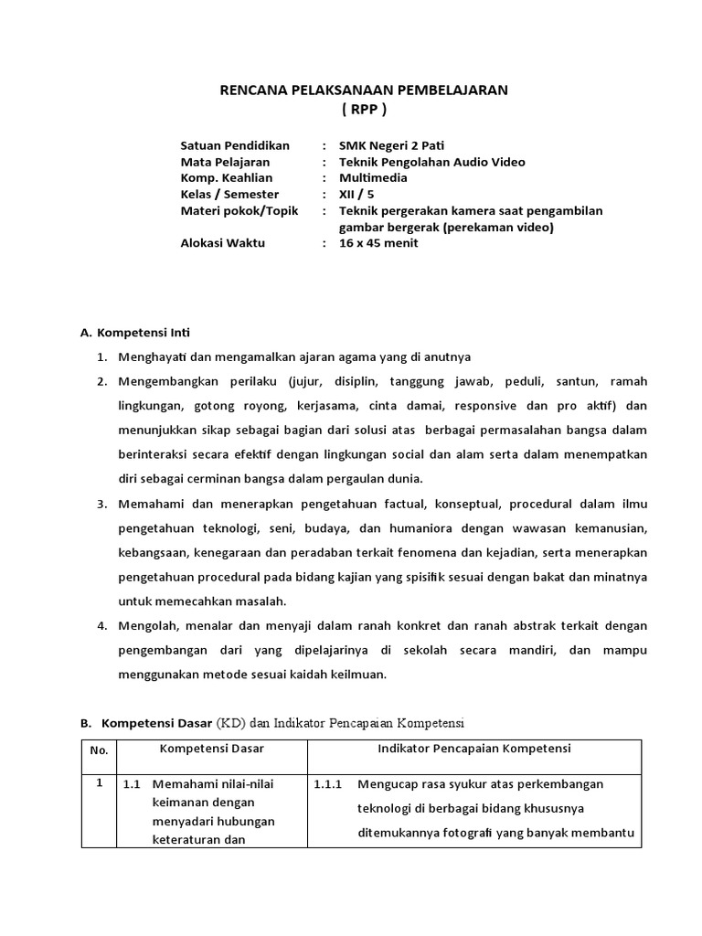 RPP03 - Teknik Pergerakan Kamera Saat Pengambilan Gambar Bergerak ... RPP03 - Teknik Pergerakan Kamera Saat Pengambilan Gambar Bergerak ...