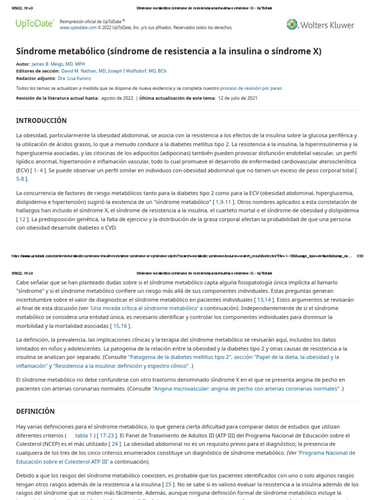 Síndrome Metabólico (Síndrome de Resistencia A La Insulina o Síndrome X ...