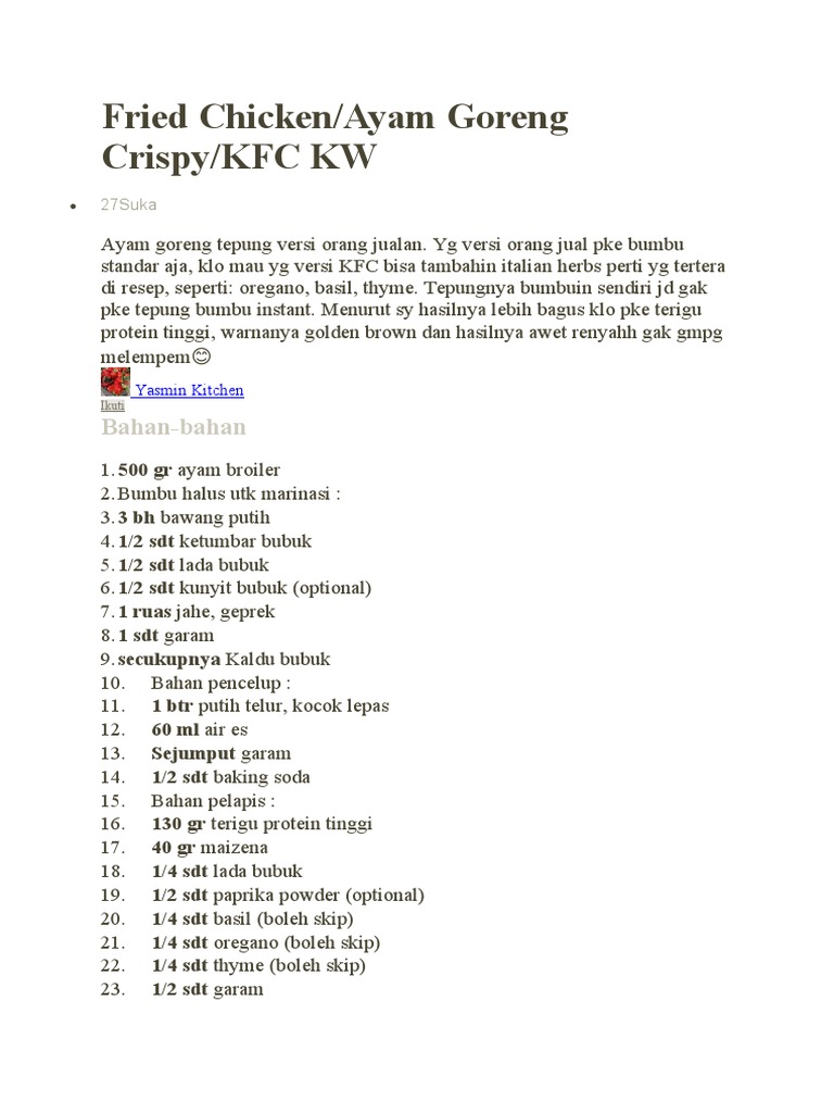 Resep Fried Chicken | PDF