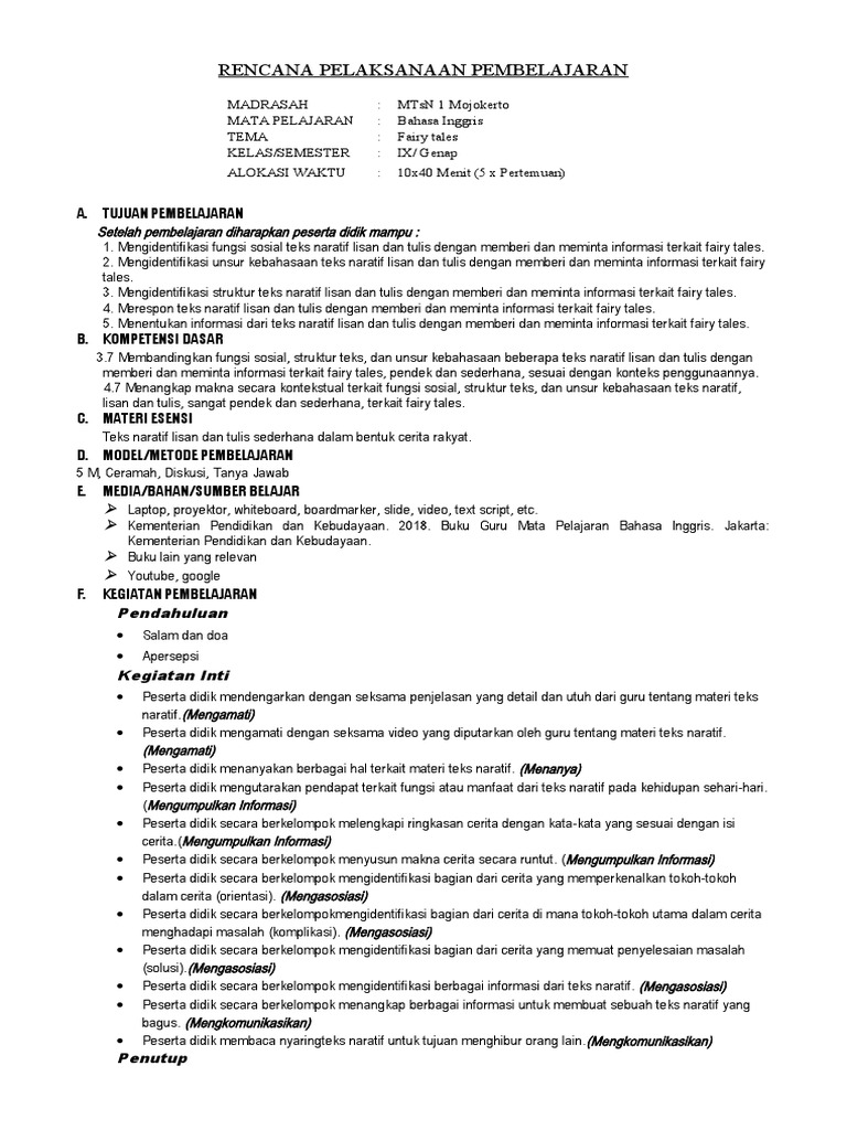 Rpp-Unit 7 ''Sangkuriang'' (Narrative Text) | PDF