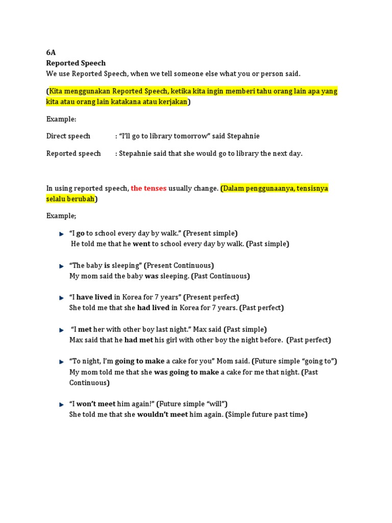 Reported Speech Material | PDF | Linguistics | Grammar