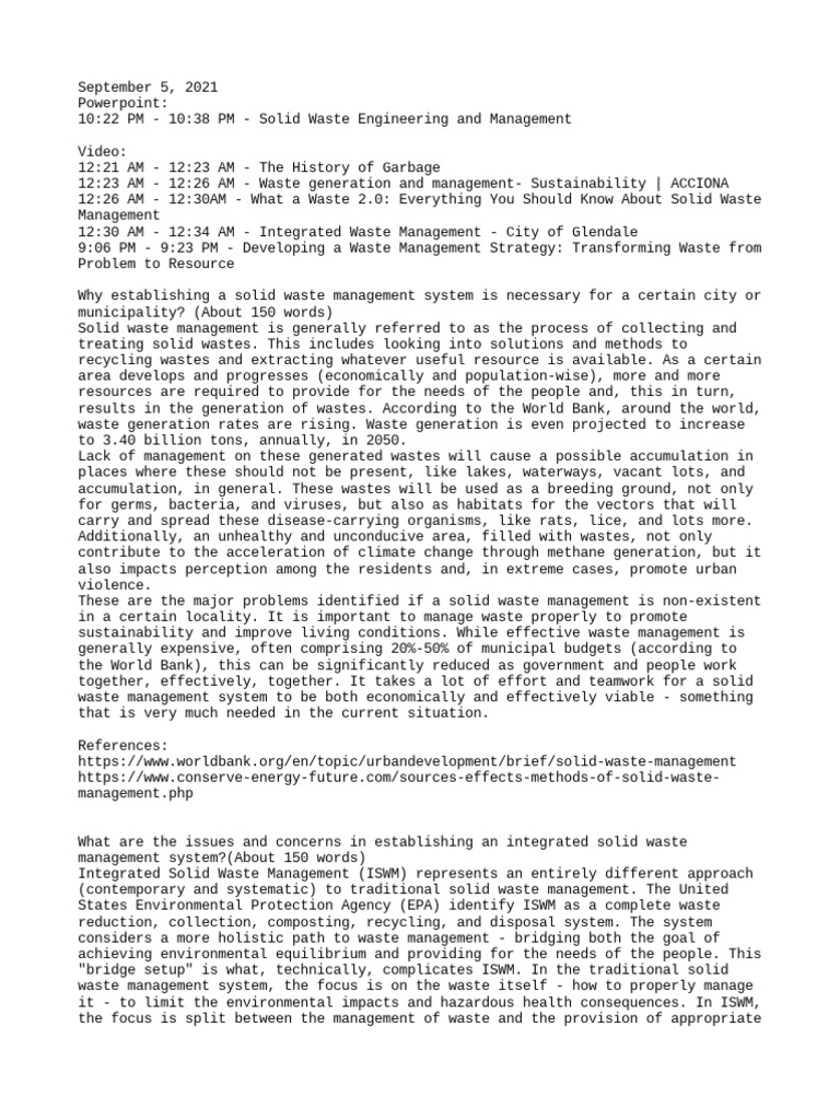Assignment SWM 1 | PDF | Waste Management | Waste