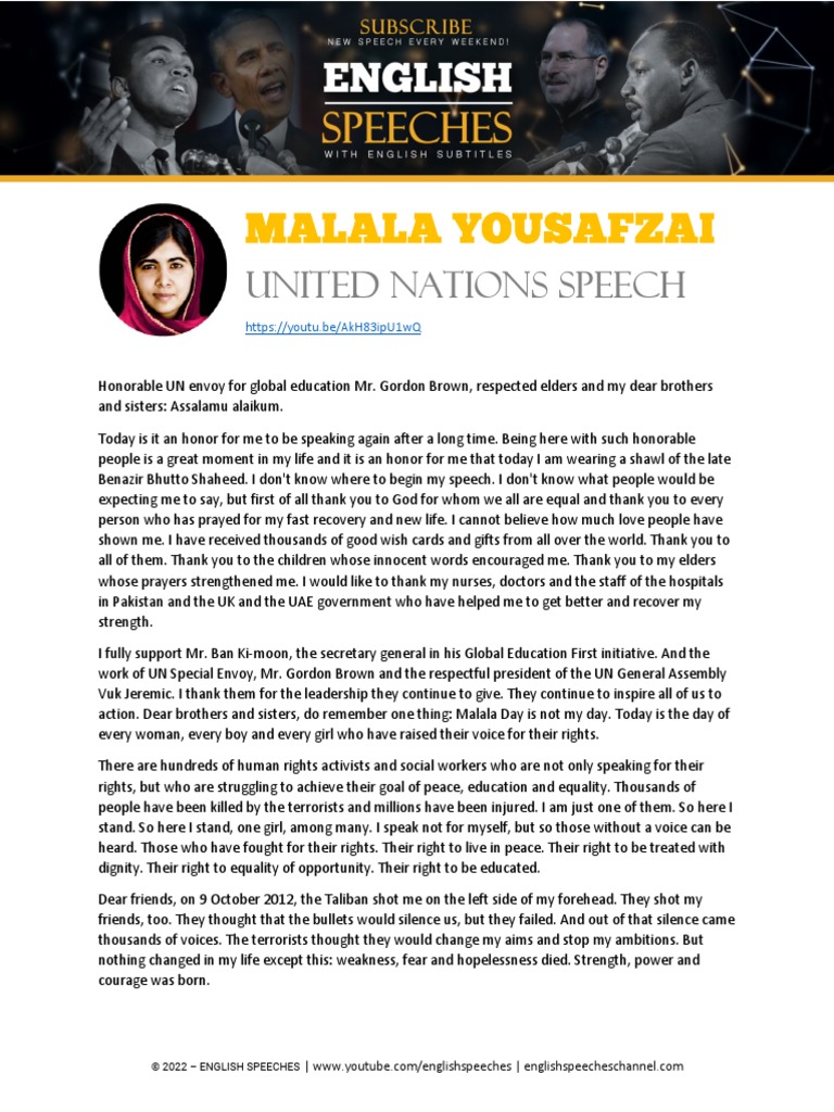 PDF Transcript - Malala Yousafzai | PDF | Malala Yousafzai