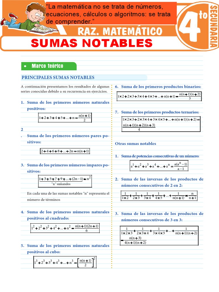 Sumas Notables para Cuarto Secundaria | PDF | Teoría del anillo | Objetos matemáticos