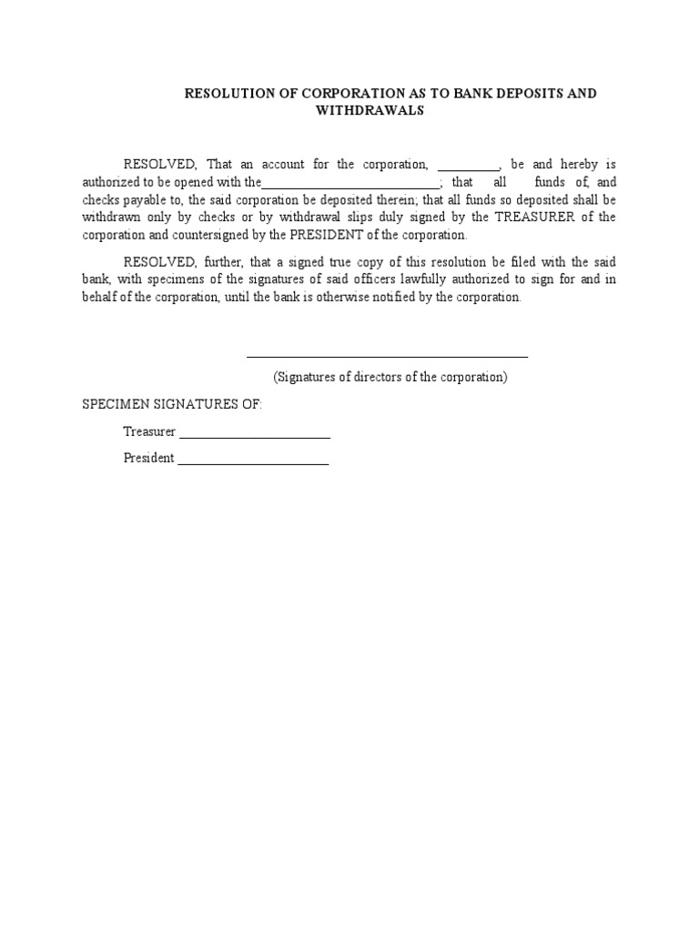 Corporate Bank Withdrawal Resolution | PDF | Finance & Money Management