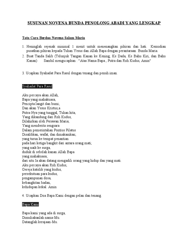 Panduan Susunan Doa Novena Kepda Bunda Maria Penolong Abadi | PDF
