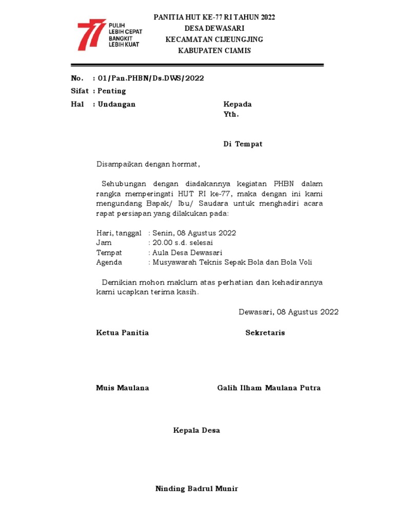 Surat Undangan Panitia PHBN | PDF