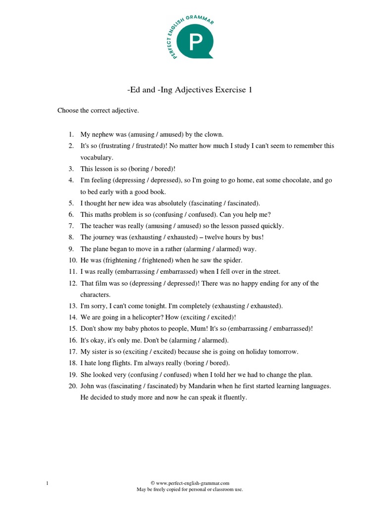 Participle Adjectives Exercise 1 | PDF | Linguistics