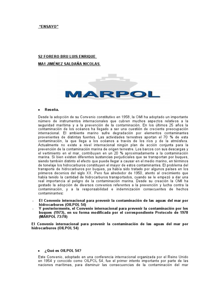 Convenios OMI: OILPOL y MARPOL | PDF | Combustión | La contaminación ...