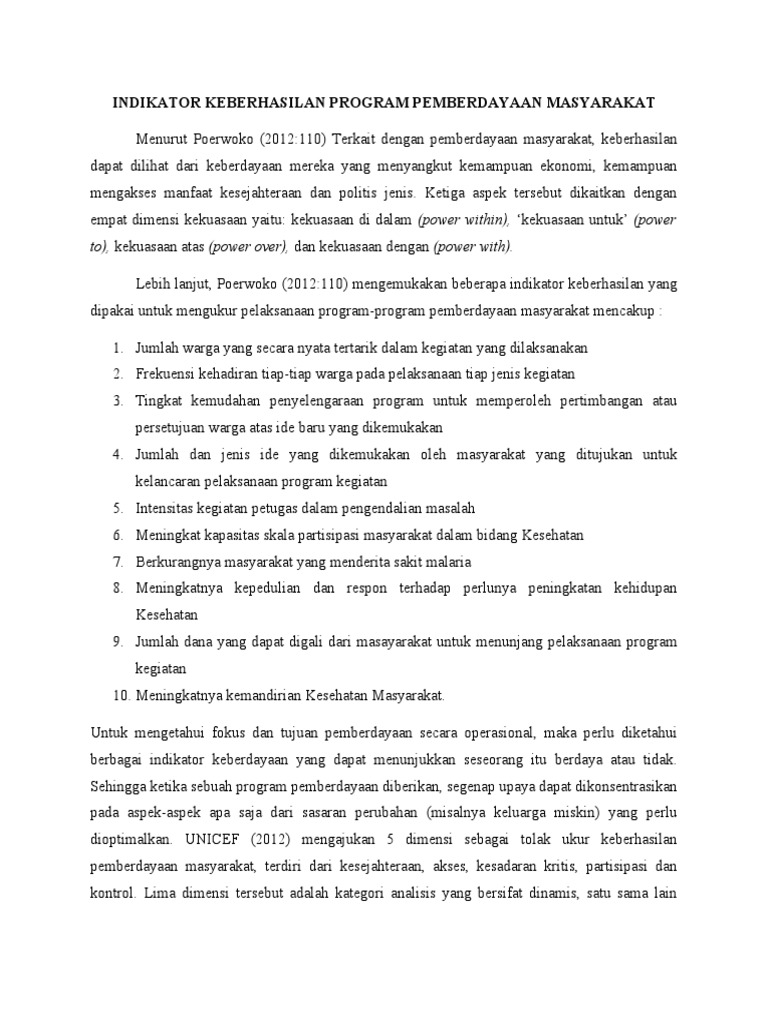 Indikator Keberhasilan Program Pemberdayaan Masyarakat | PDF