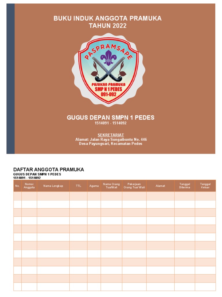 Contoh Format Buku Induk Anggota Pramuka Terbaru | PDF
