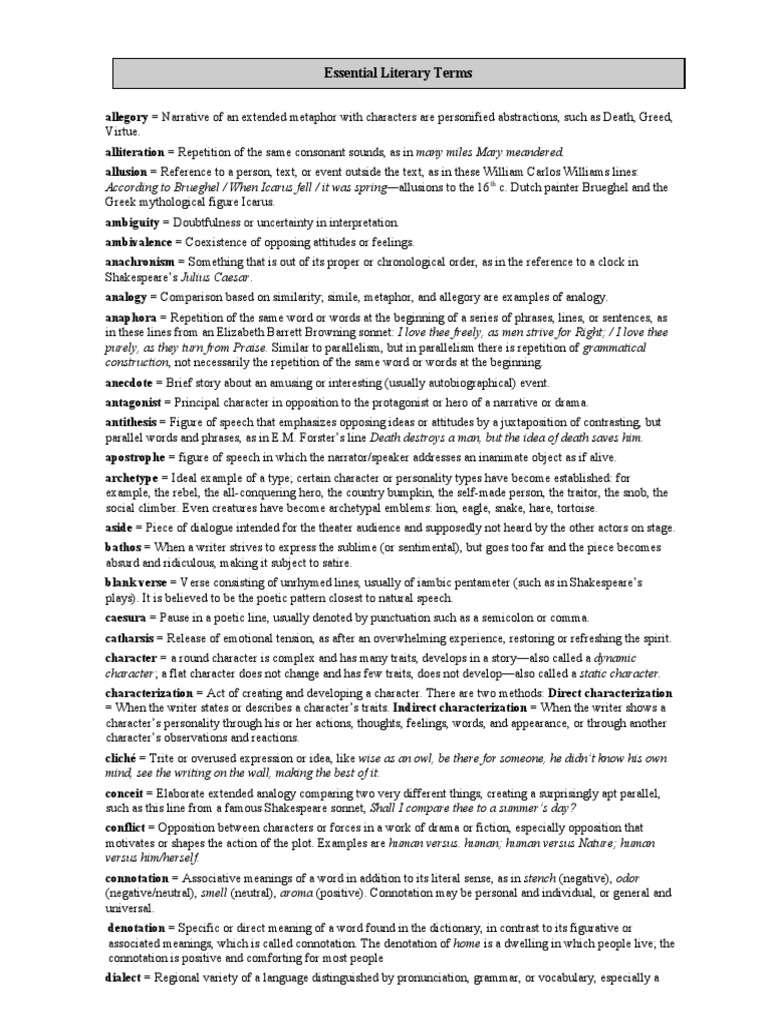 Essential Literary Terms | PDF | Poetry | Narration