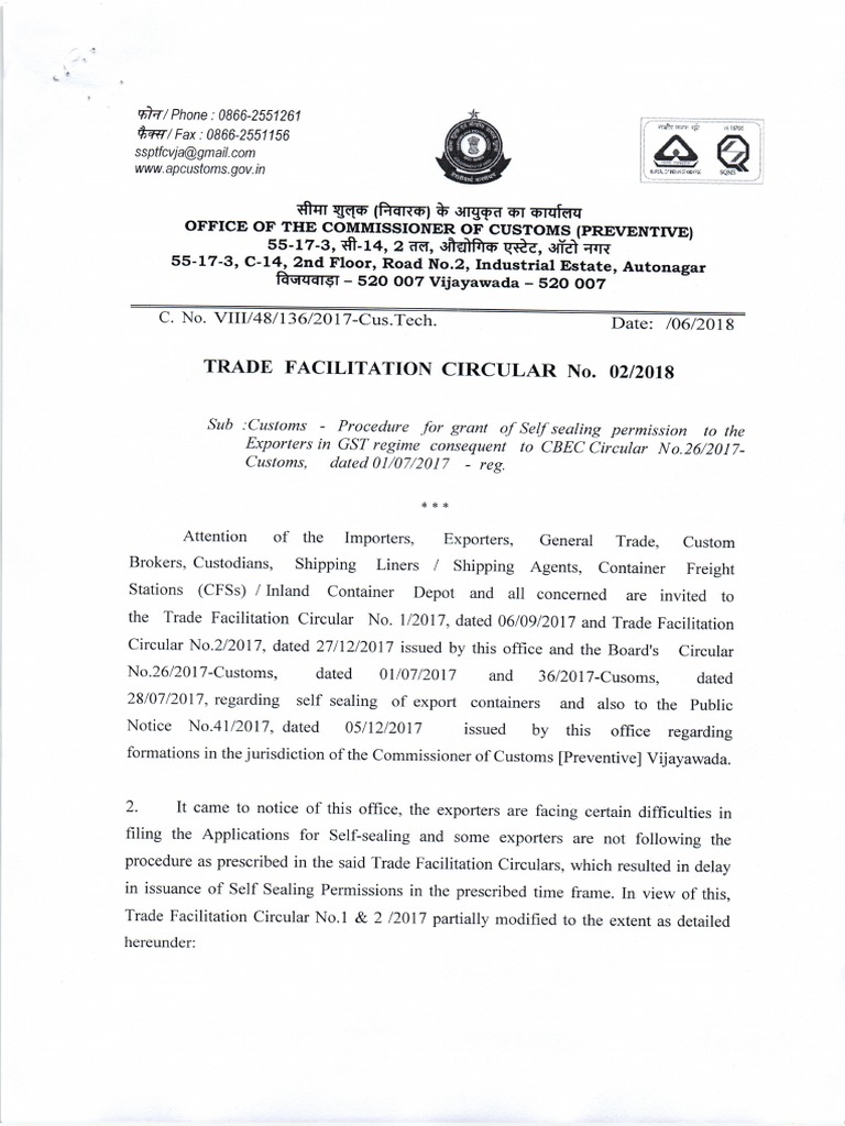 Trade Facilitation Circular No. 02 of 2018 | PDF | Customs | Signature