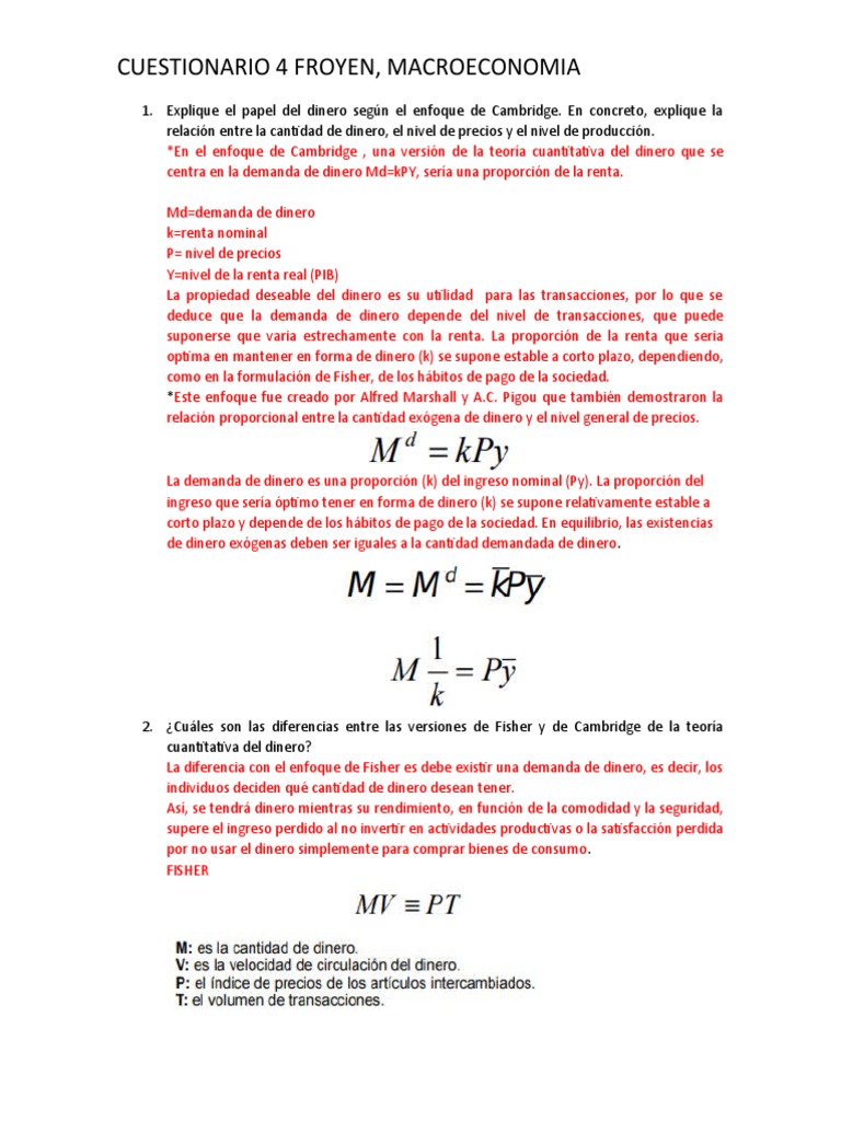 Cuestionario 4 Froyen, Macroeconomia | PDF | Inflación | Macroeconómica