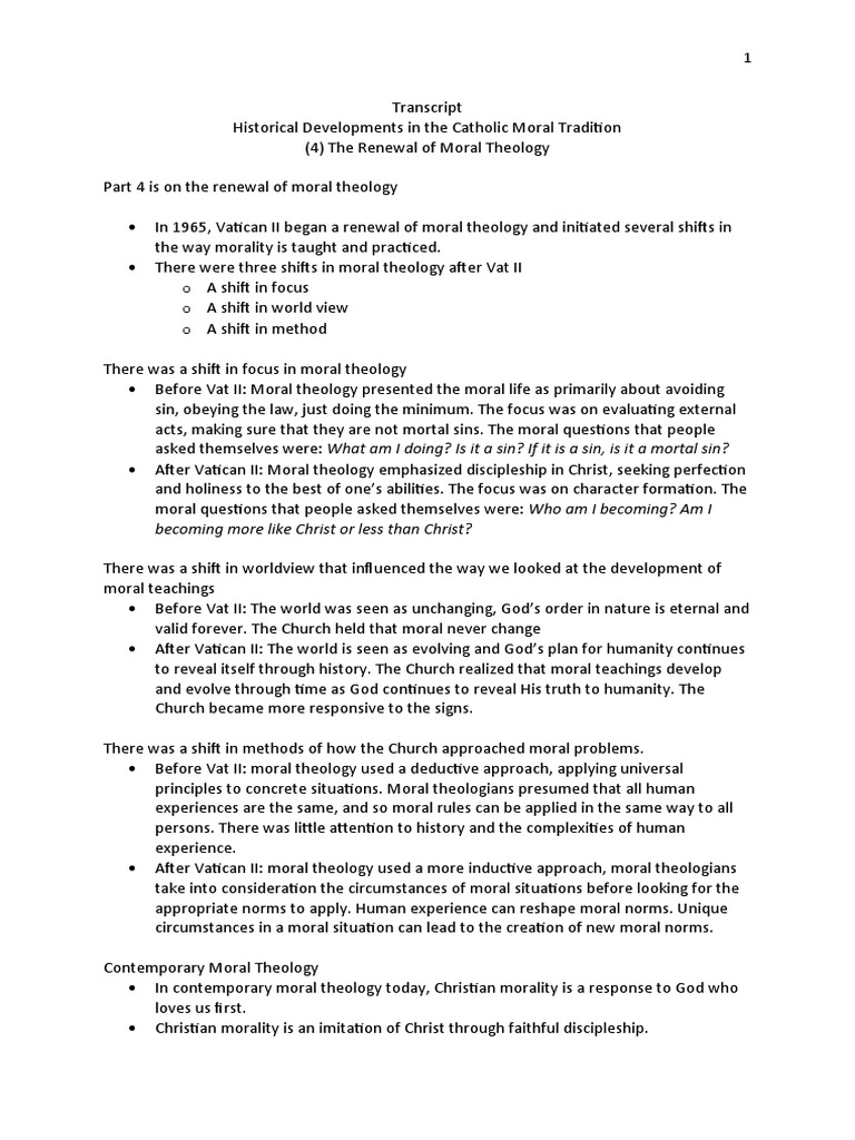 Transcript - (4) The Renewal of Moral Theology | PDF | Christian Ethics | Catholic Church