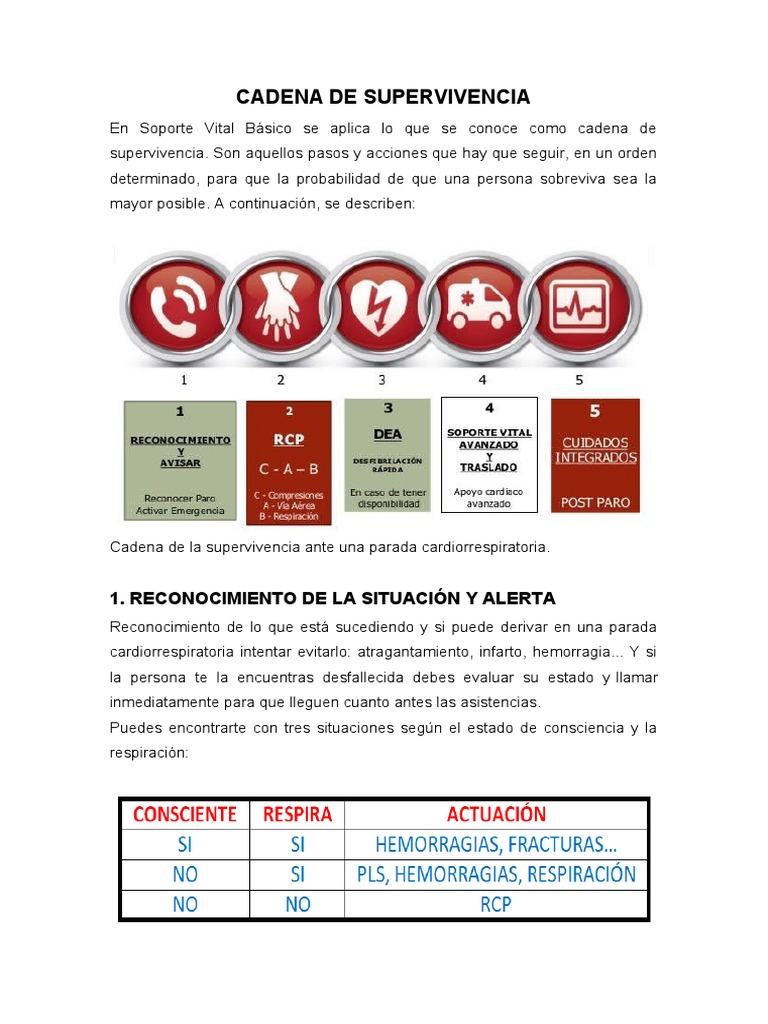Cadena de Supervivencia | PDF | Reanimación cardiopulmonar | Medicina ...