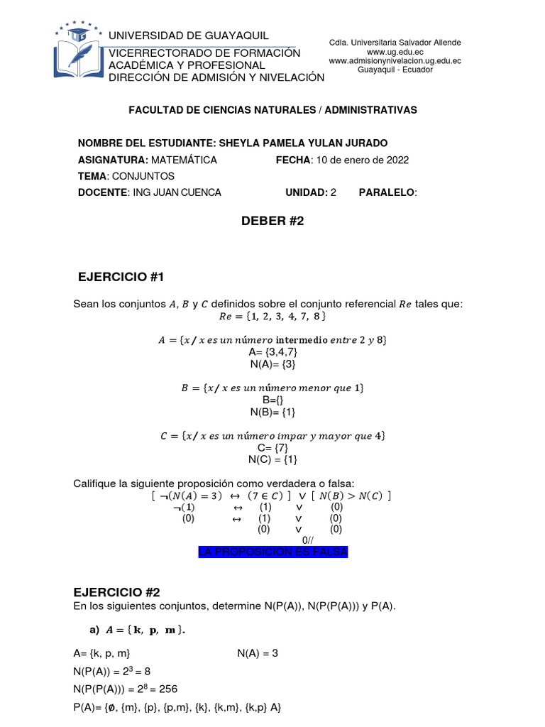 Deber Conjuntos Sheyla Yulan Jurado | PDF