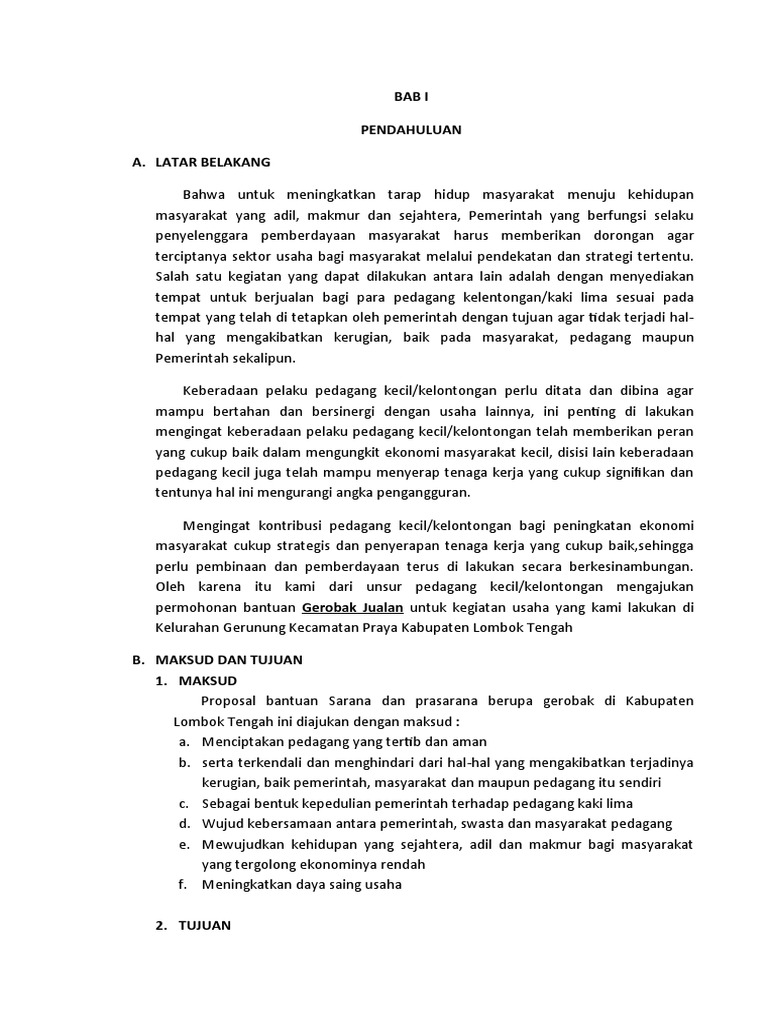 Contoh Proposal Bantuan Gerobak Pedagang | PDF