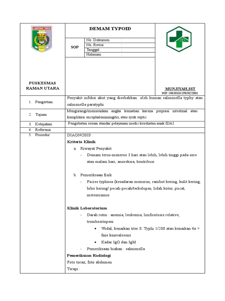 SOP Penanganan Demam Typhoid di Puskesmas | PDF