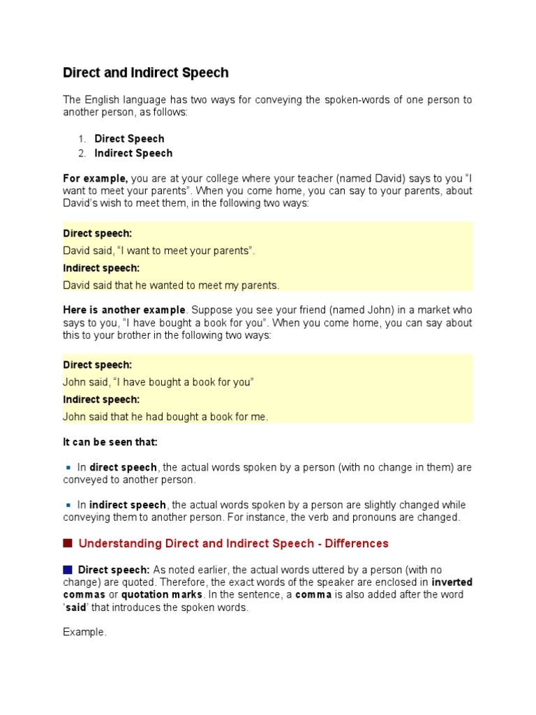 Rules Direct and Indirect Speech | PDF | Verb | Grammatical Tense