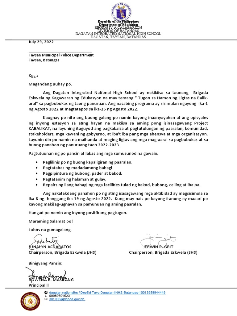 Letter of Invitation PNP BFP Taysan | PDF