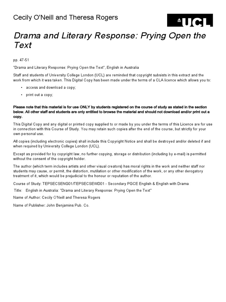 Drama and Literary Response Prying Open The Text | PDF | Copyright ...