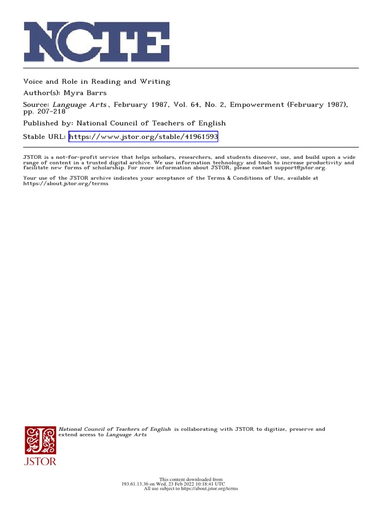 Voice and Role in Reading and Writing | PDF | Consciousness | Learning