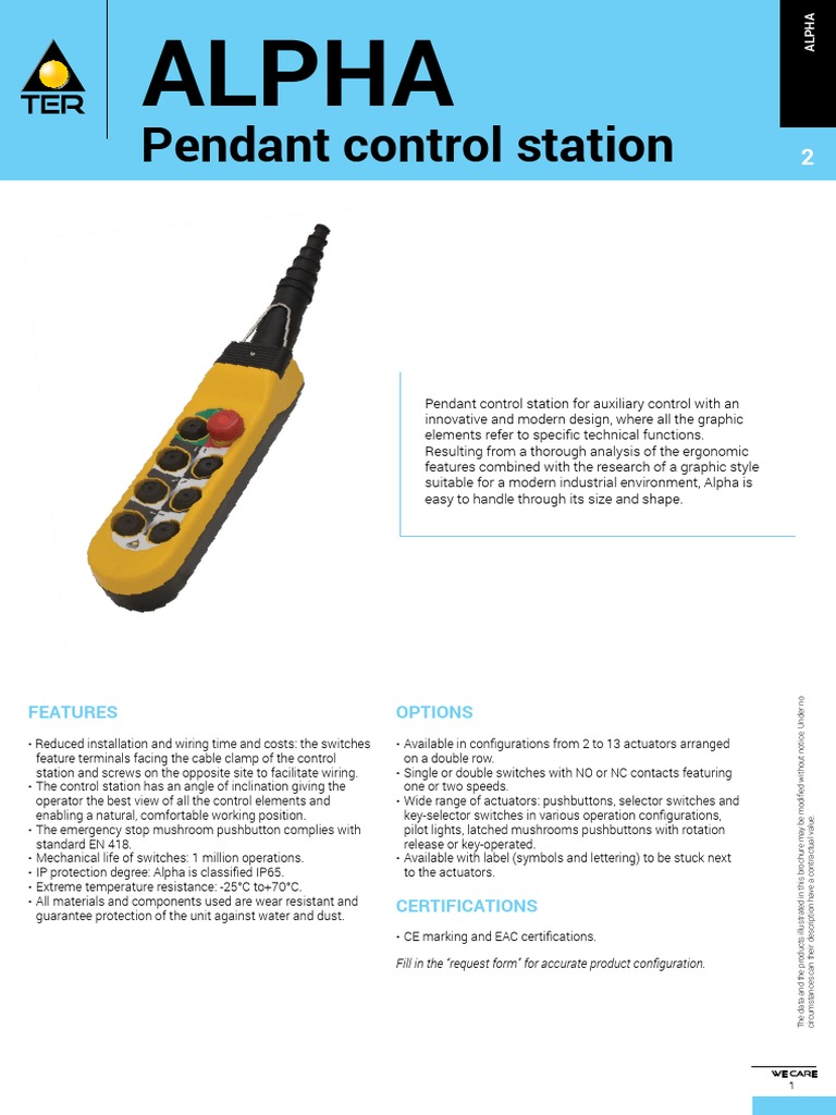 (TER) Pendant Control Station Alpha | PDF | Switch | Equipment