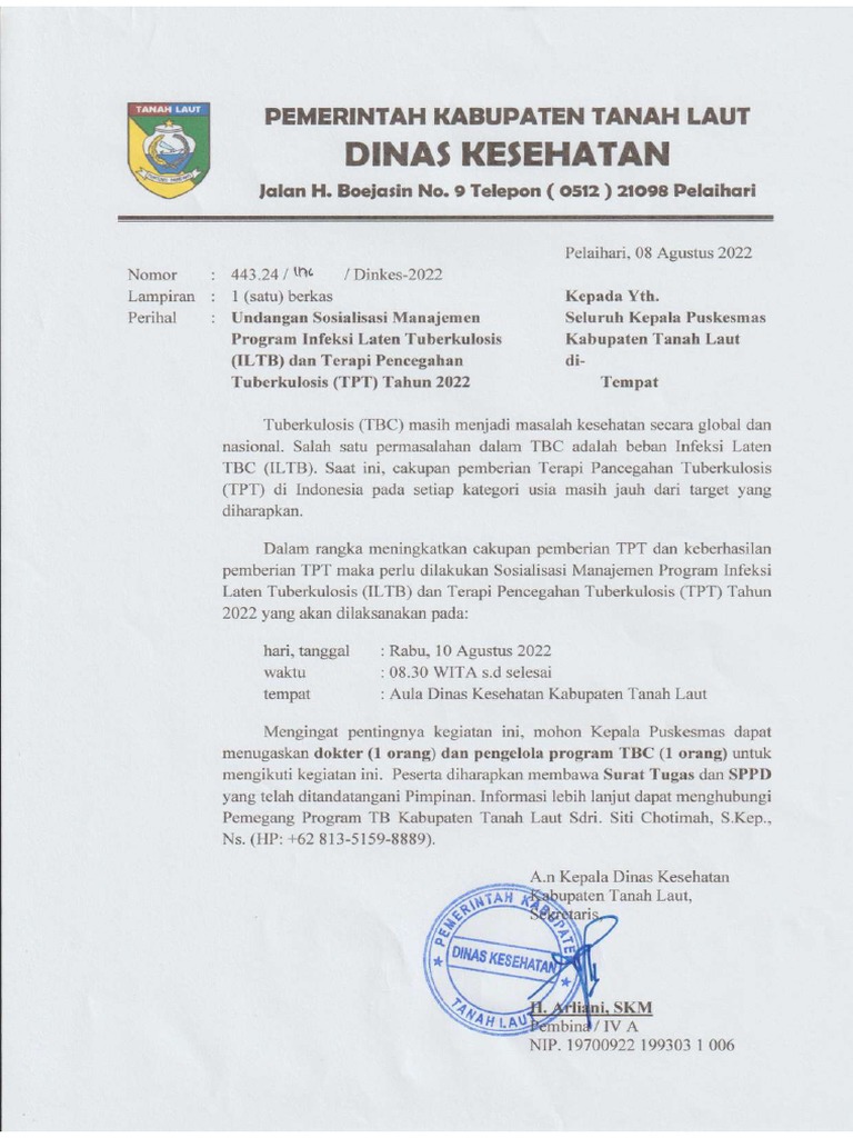 1176 Undangan Sosialisasi ILTB Dan TPT Tahun 2022 | PDF