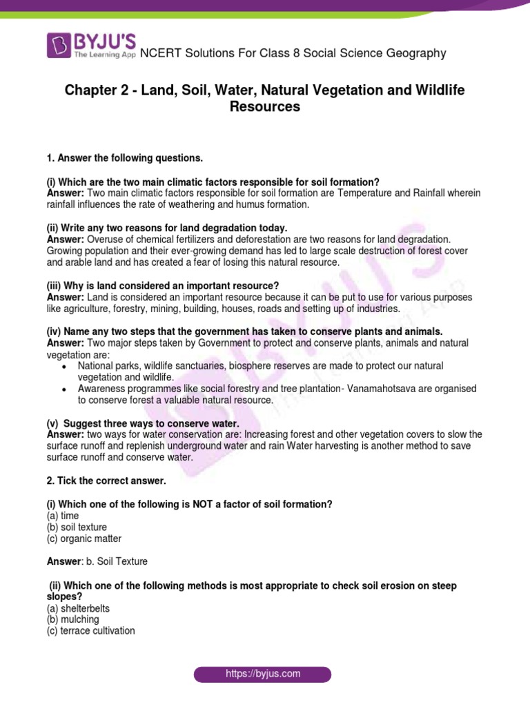 NCERT Solutions For Class 8 Social Science Geography Chapter 2 Land Soil Water Natural ...