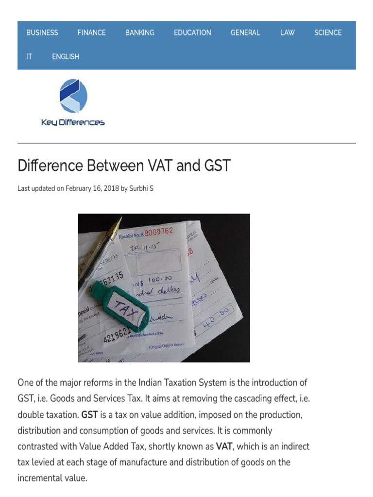 Difference Between VAT and GST (with Comparison Chart) | PDF | Value Added Tax | Taxes