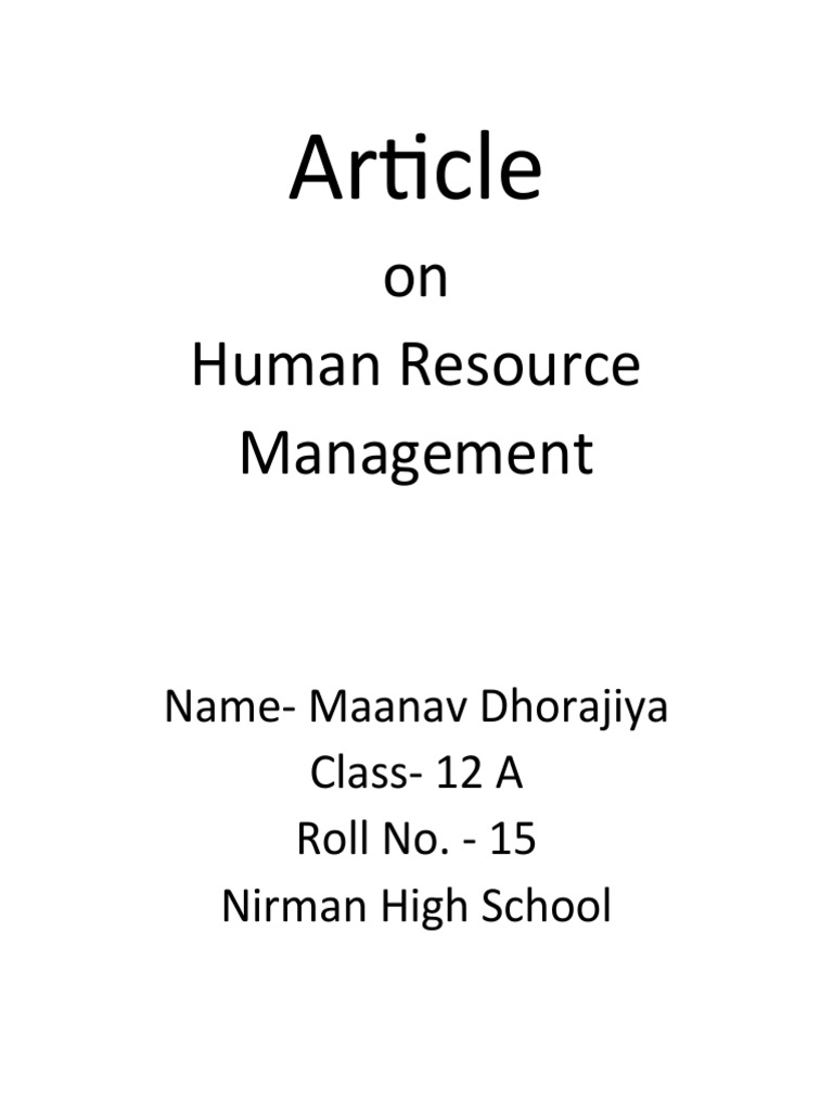 Eng Class 12 Project Article Pdf Human Resource Management Survey 1255