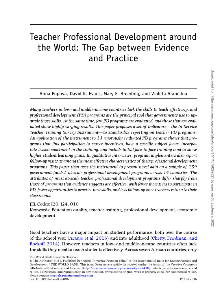 Teacher Professional Development Around... The Gap Between Evidence and Practice | PDF