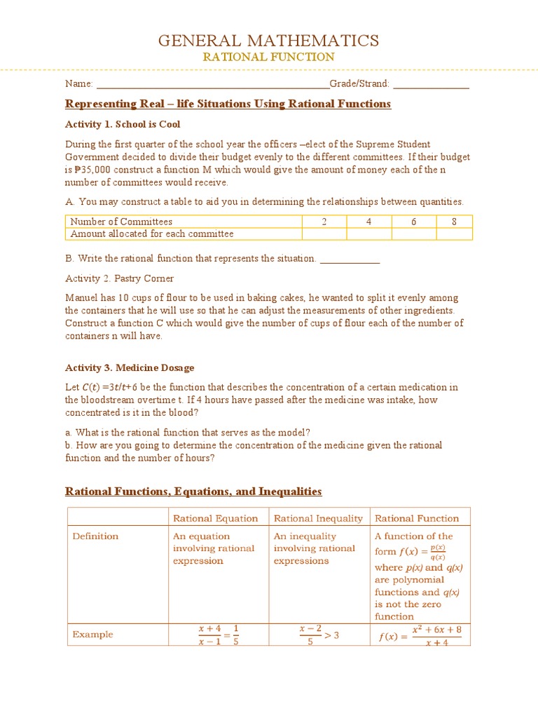 Rational Function Pdf Asymptote Function Mathematics