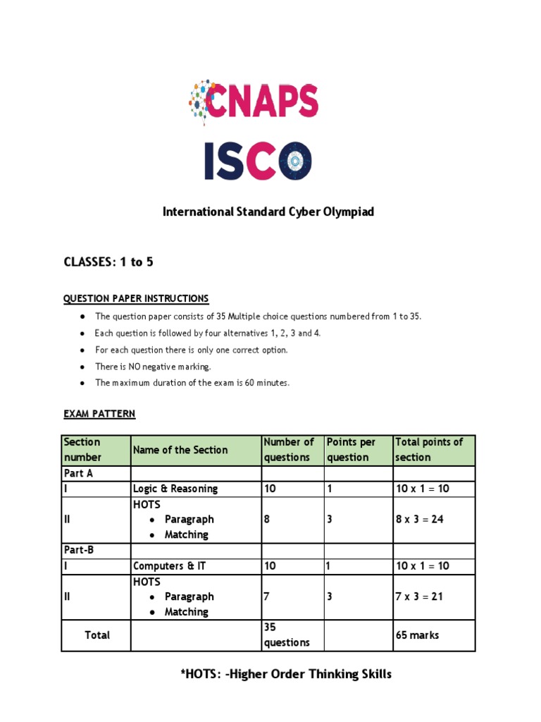 International Standard Cyber Olympiad: Exam Pattern and Instructions ...